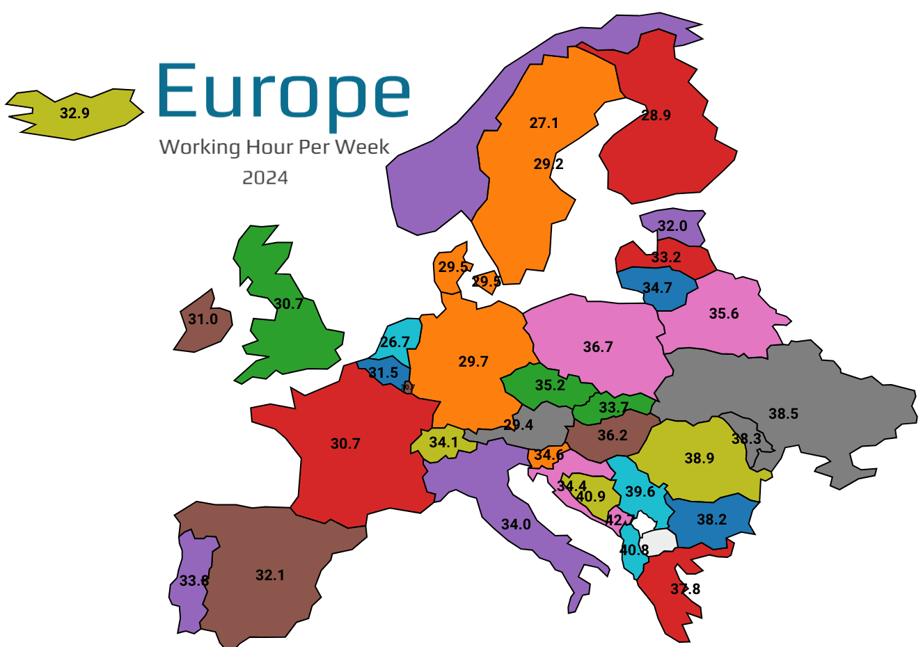 Mapped: Average Working Hours by European Countries in 2024 - Data Player